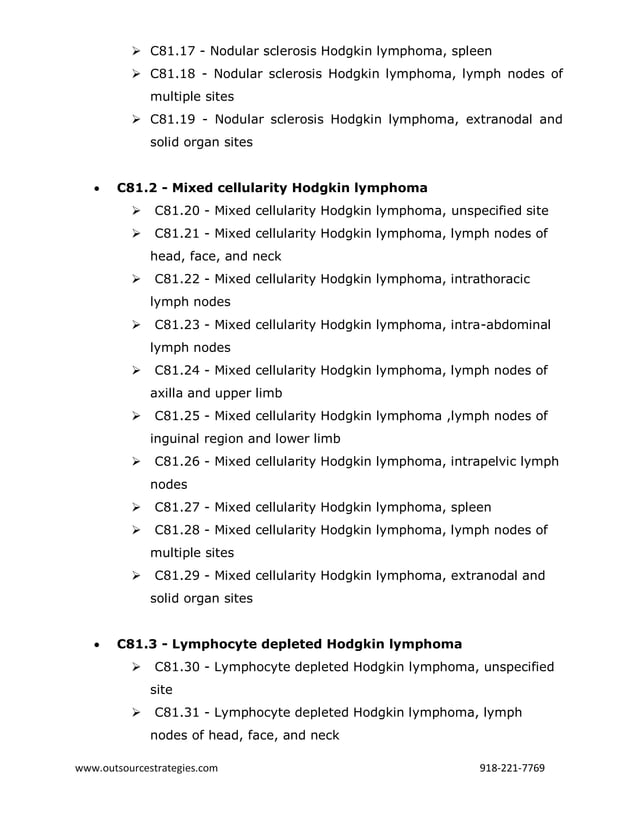 ICD-10 Codes for Reporting Hodgkin's Lymphoma (Hodgkin's disease) | PDF