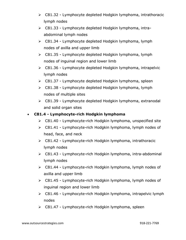 ICD-10 Codes for Reporting Hodgkin's Lymphoma (Hodgkin's disease) | PDF