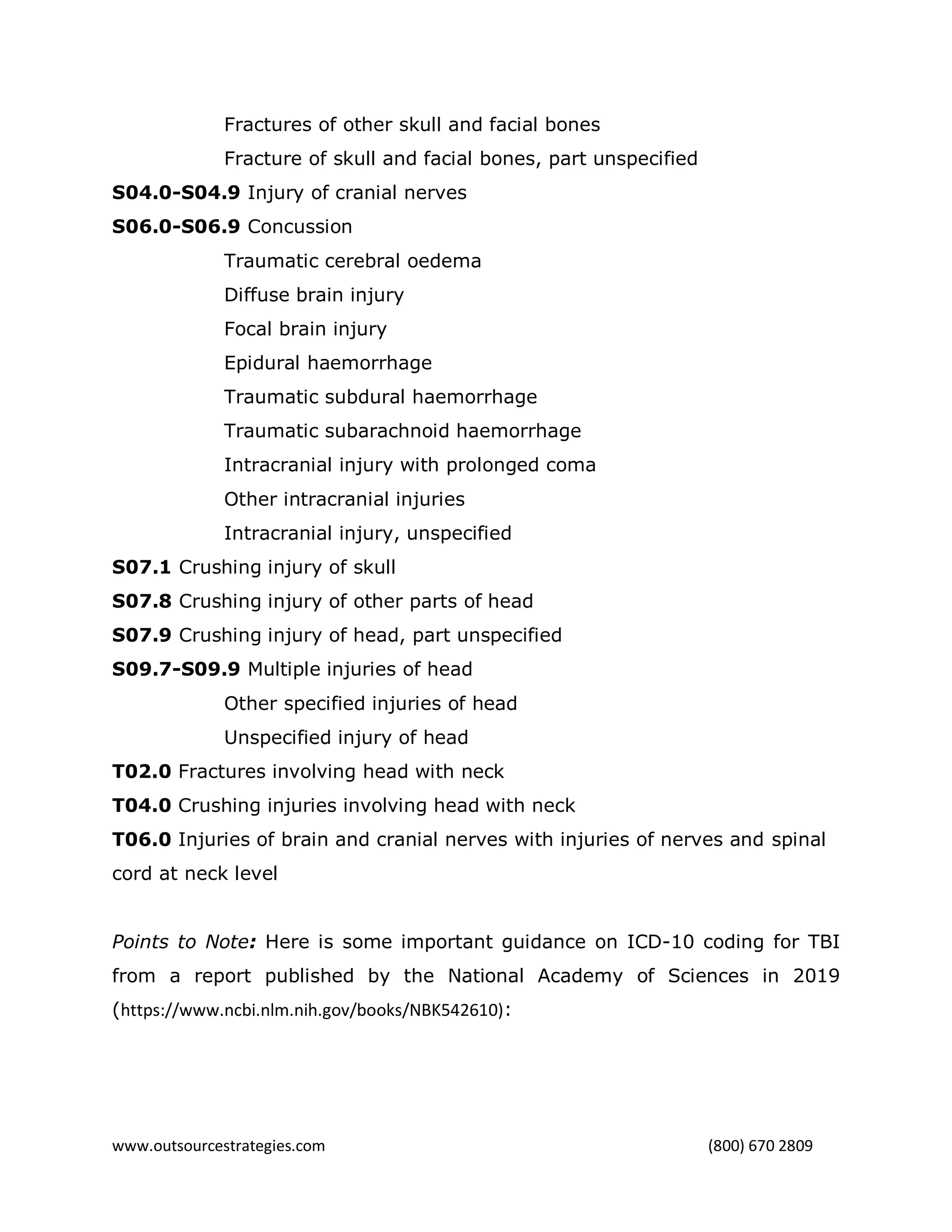 ICD-10 Codes for Traumatic Brain Injury (TBI) | PDF