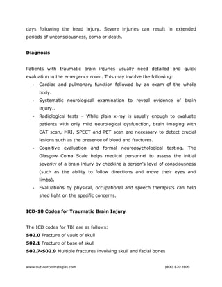 ICD-10 Codes for Traumatic Brain Injury (TBI) | PDF