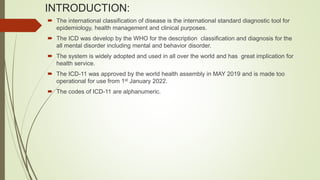 ICD 11.pptx classification of mental disorder | PPTX