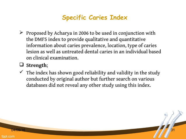 International Caries Detection and Assessment System (ICDAS) | PPT