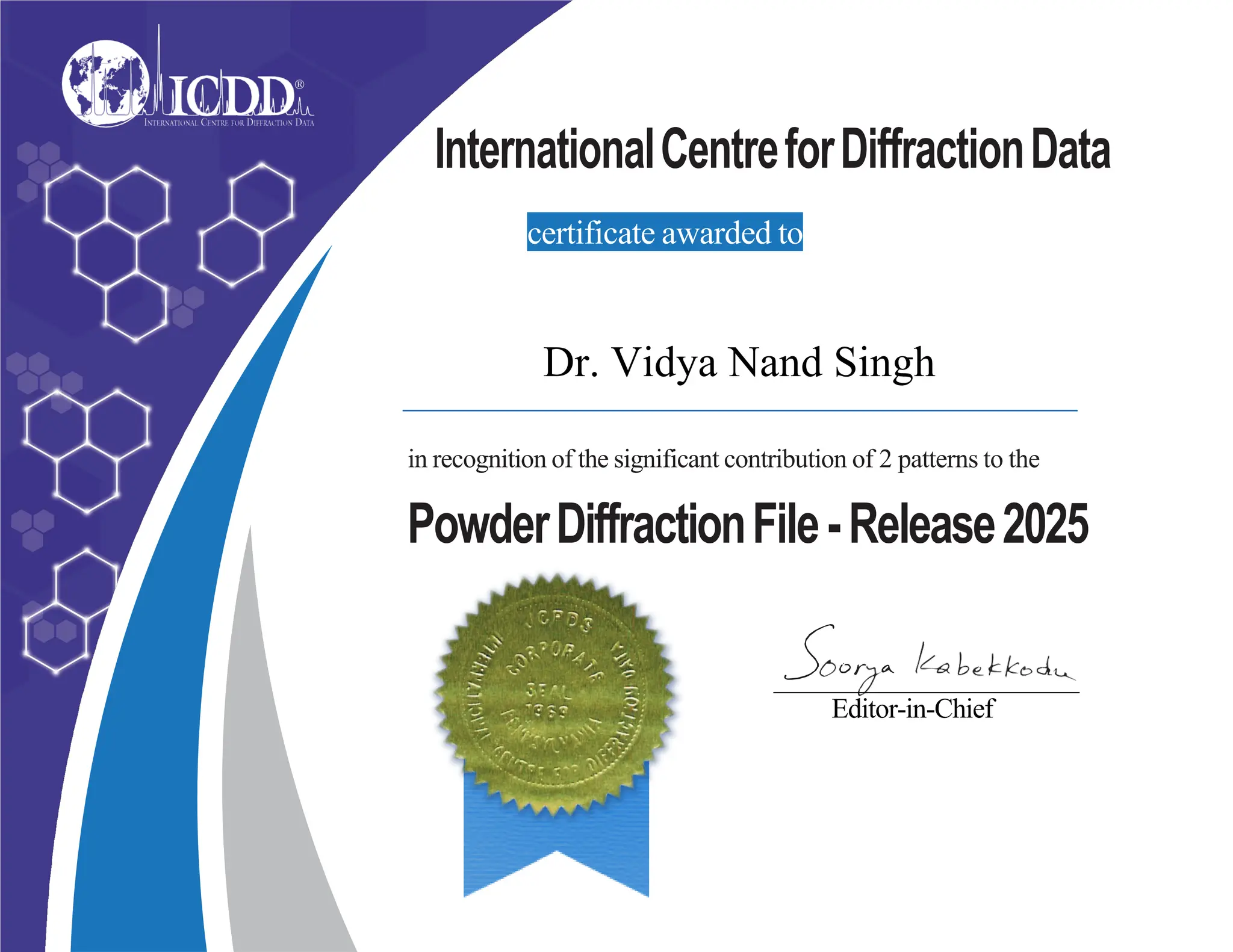 ICDD Electronic Certificate 81 having information about the ...