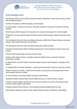 Report ICDE : Quality models in online and open education around the ...