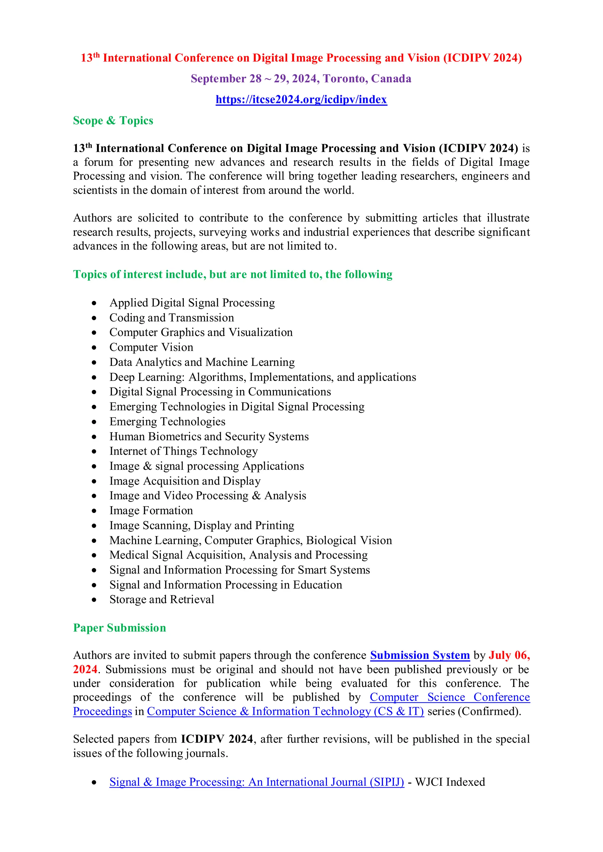 13th International Conference on Digital Image Processing and Vision ...