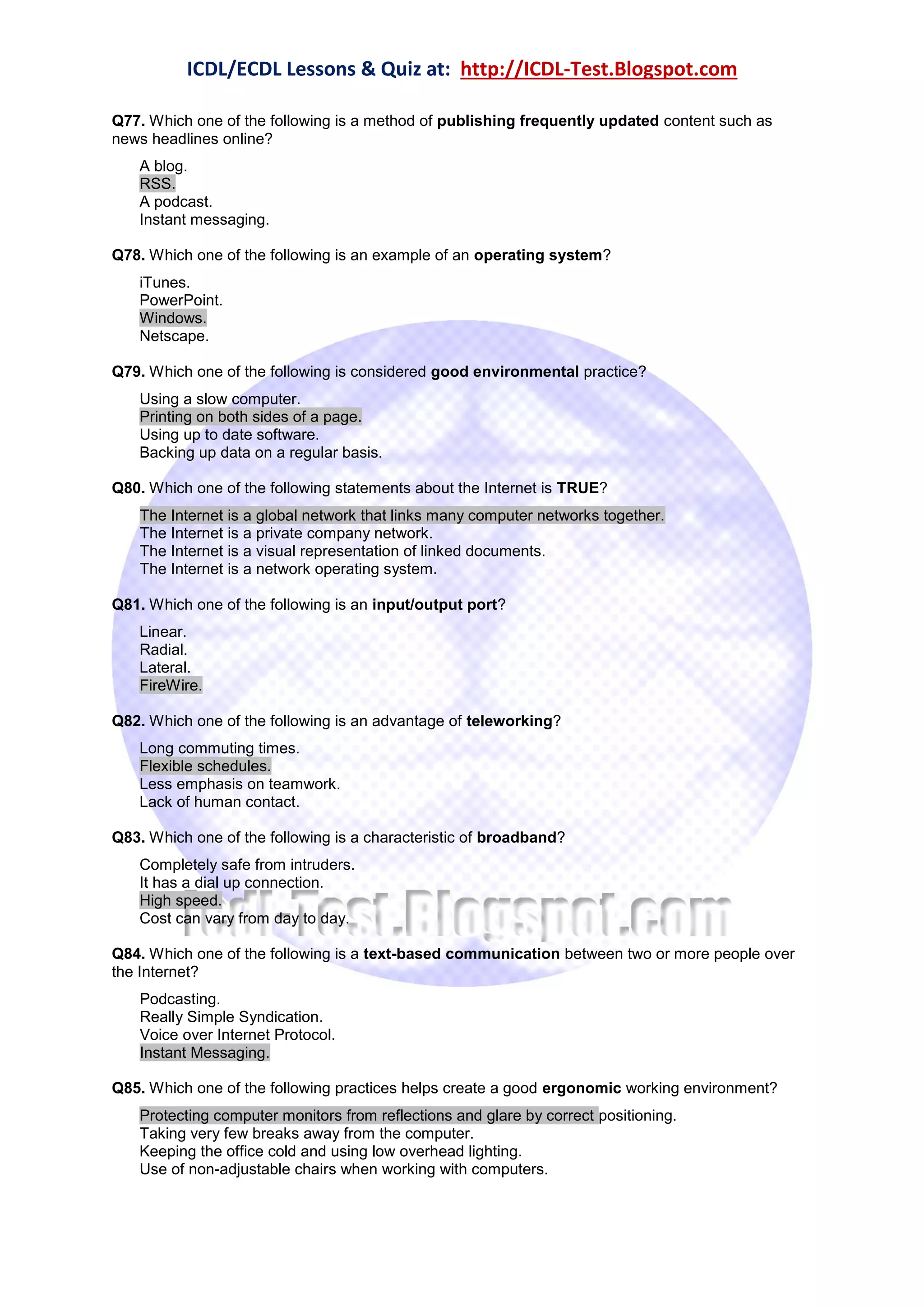 ICDL Module 1 - Concepts of ICT (Information and Communication ...