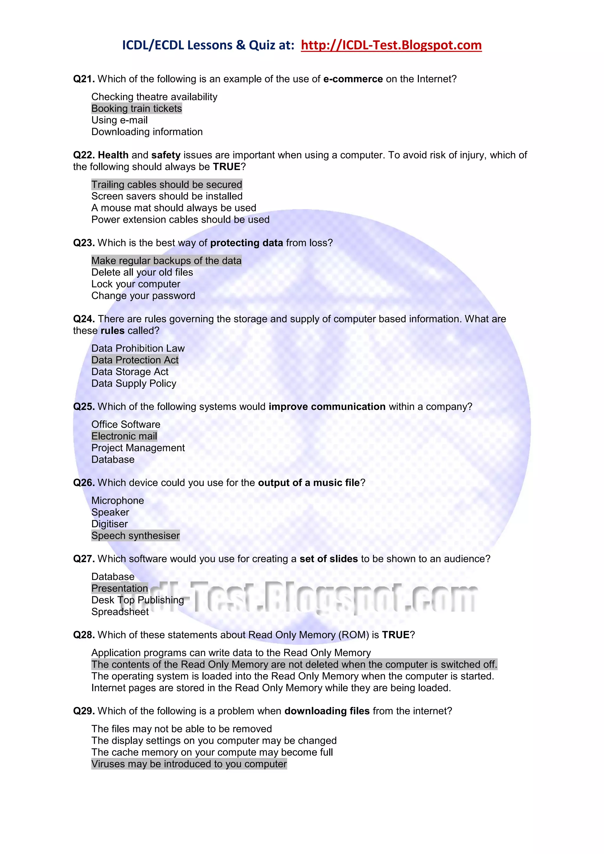 ICDL Module 1 - Concepts of ICT (Information and Communication ...