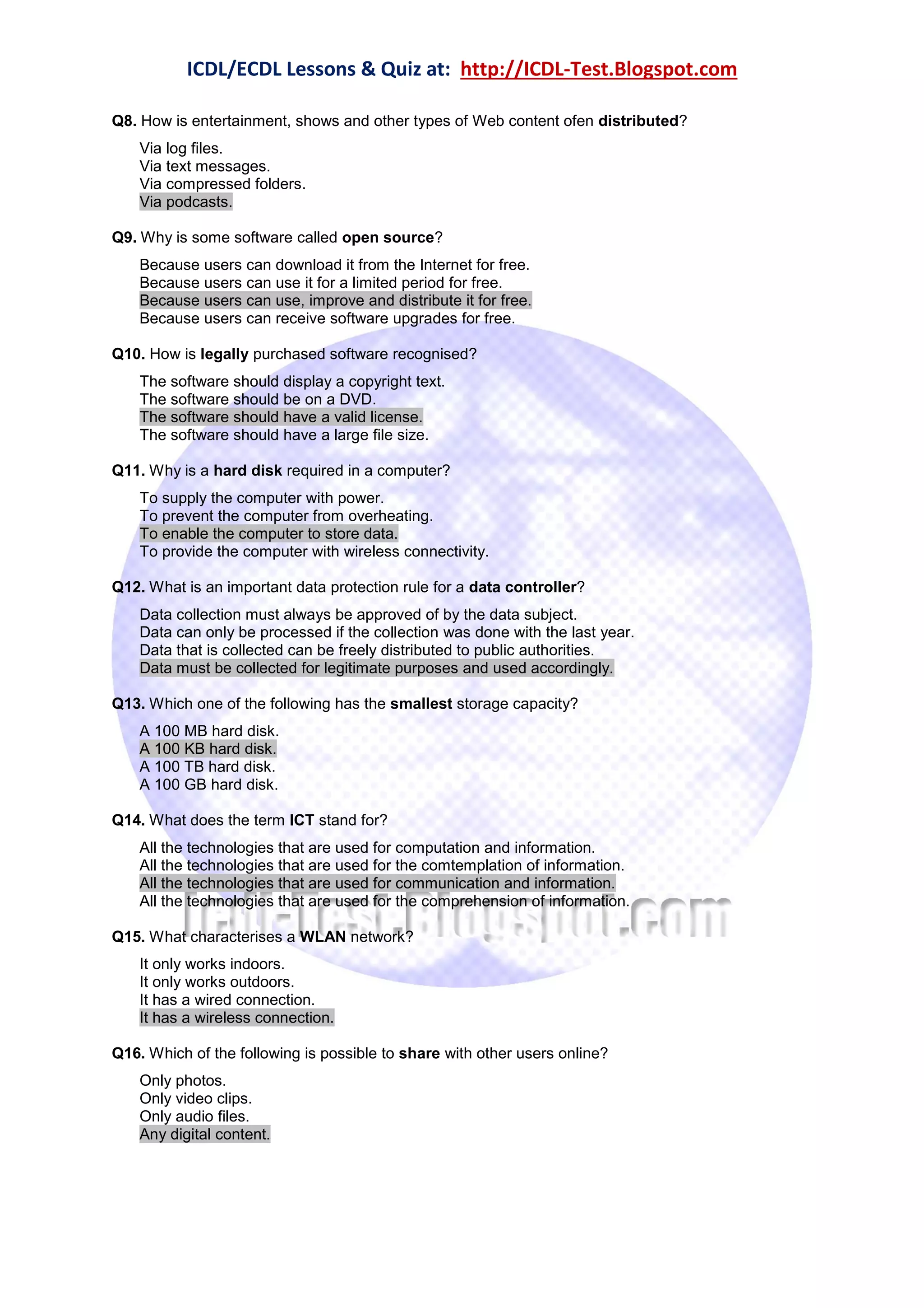 ICDL Module 1 - Concepts of ICT (Information and Communication ...