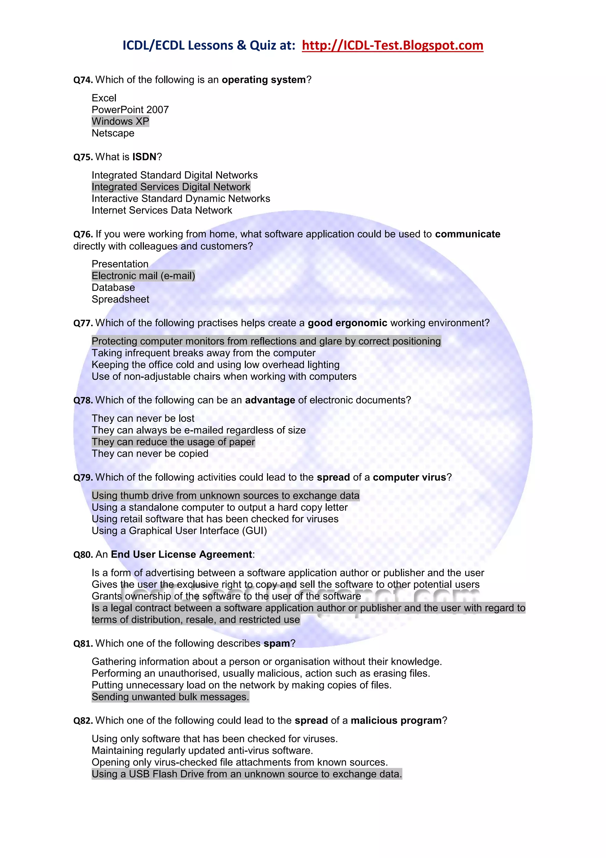 ICDL Module 1 - Concepts of ICT (Information and Communication ...