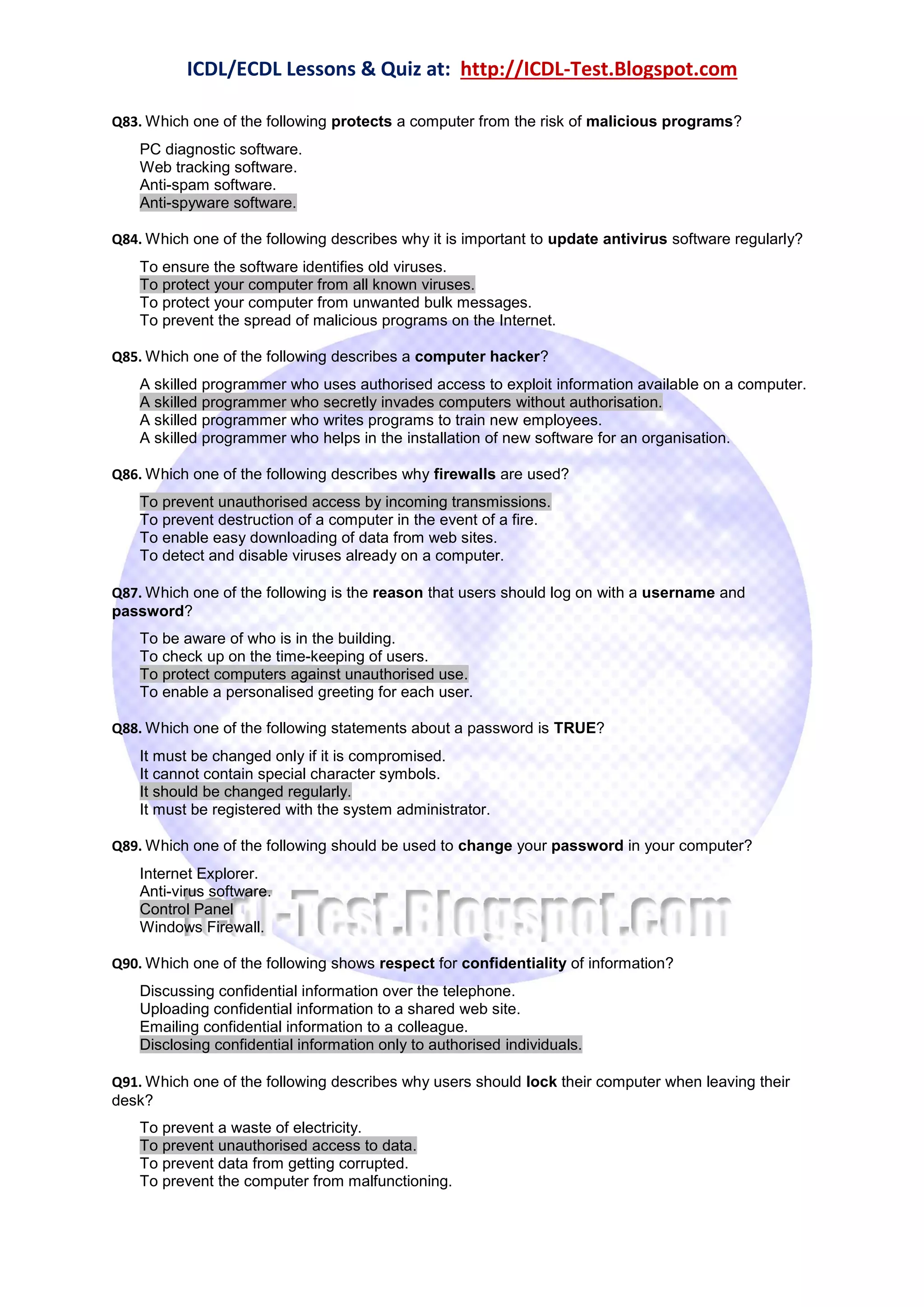 ICDL Module 1 - Concepts of ICT (Information and Communication ...