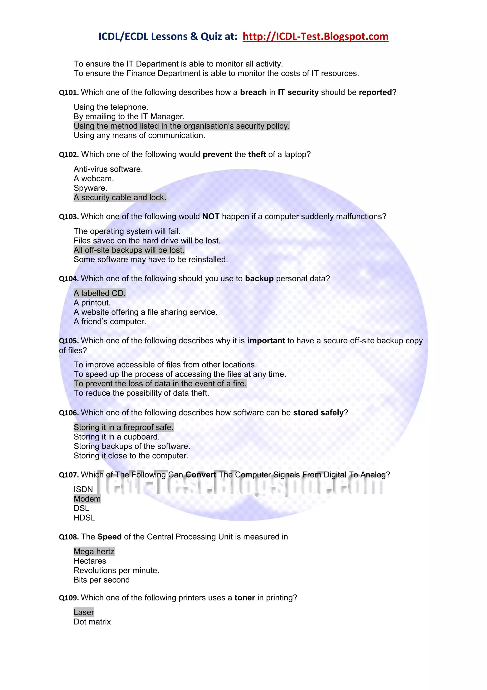 ICDL Module 1 - Concepts of ICT (Information and Communication ...