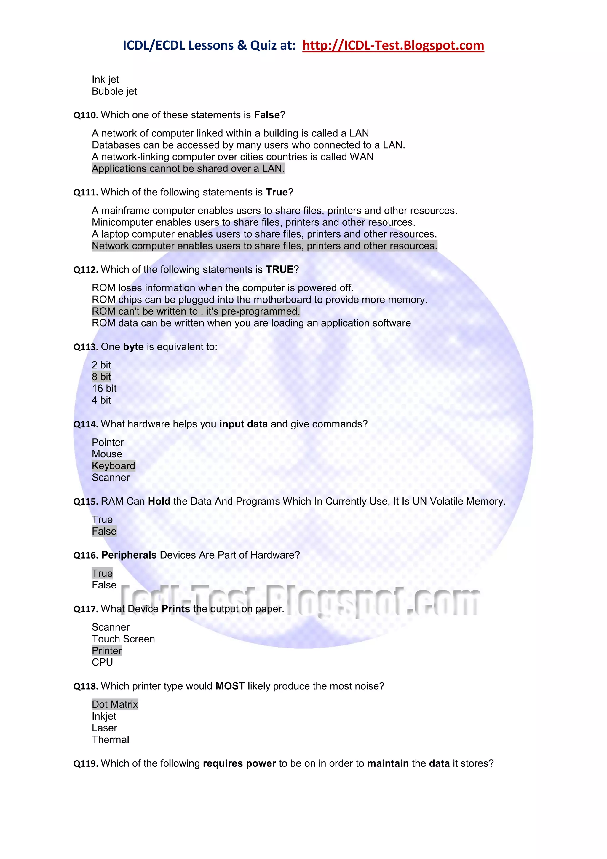 ICDL Module 1 - Concepts of ICT (Information and Communication ...