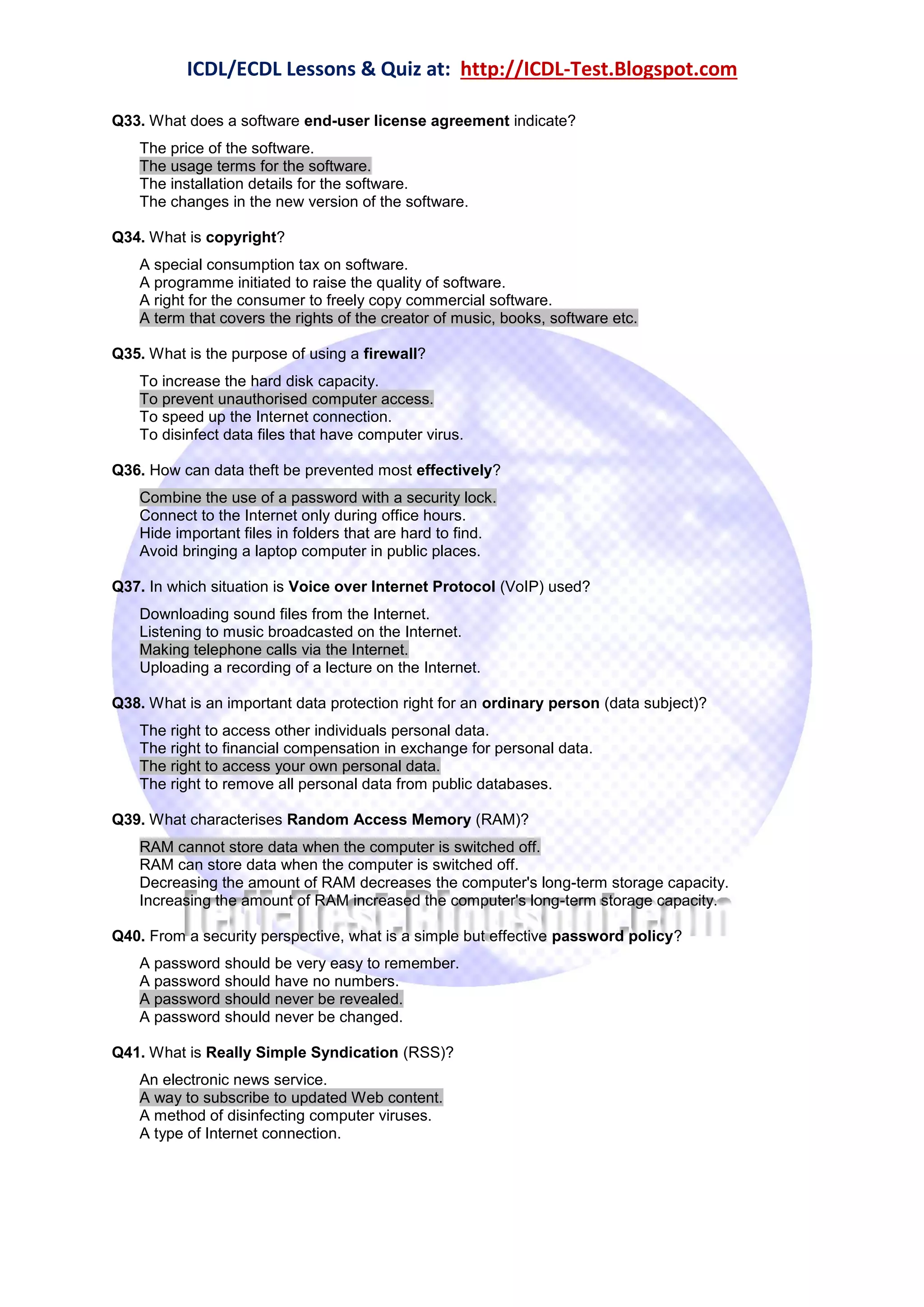 ICDL Module 1 - Concepts of ICT (Information and Communication ...