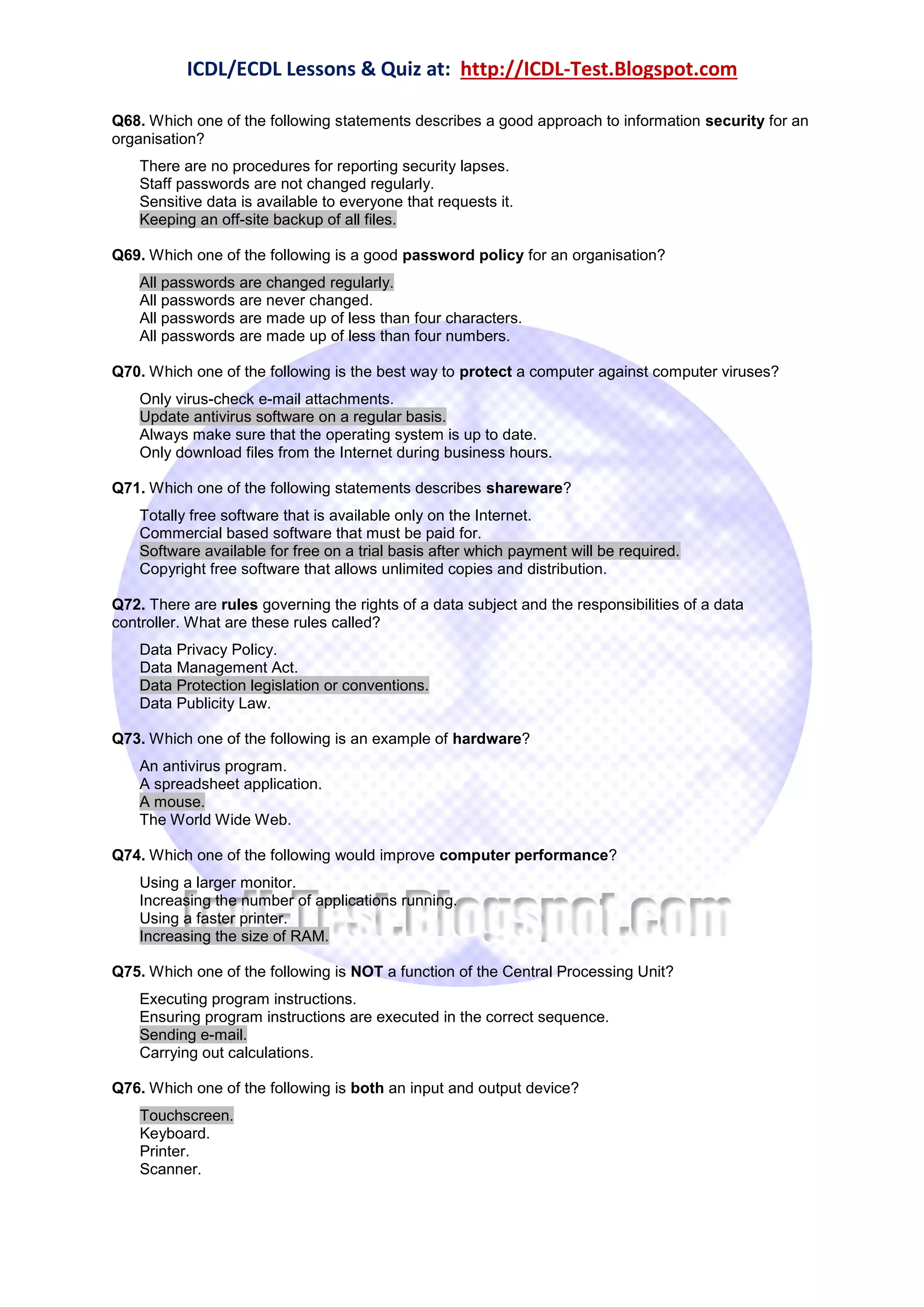 ICDL Module 1 - Concepts of ICT (Information and Communication ...