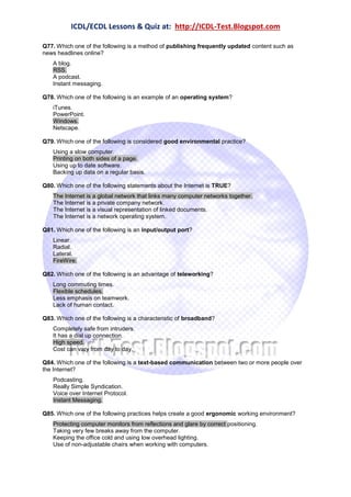 ICDL Module 1 - Concepts of ICT (Information and Communication Technology) - Question & Answers ...