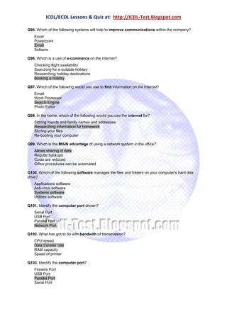 ICDL Module 1 - Concepts of ICT (Information and Communication Technology) - Question & Answers ...