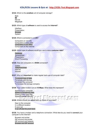 ICDL Module 1 - Concepts of ICT (Information and Communication Technology) - Question & Answers ...