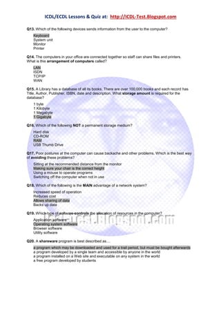 ICDL Module 1 - Concepts of ICT (Information and Communication ...