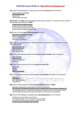 ICDL Module 1 - Concepts of ICT (Information and Communication Technology) - Question & Answers ...