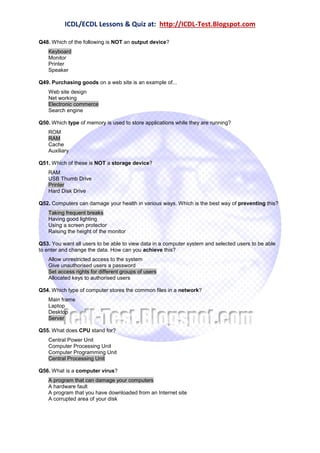 ICDL Module 1 - Concepts of ICT (Information and Communication Technology) - Question & Answers ...
