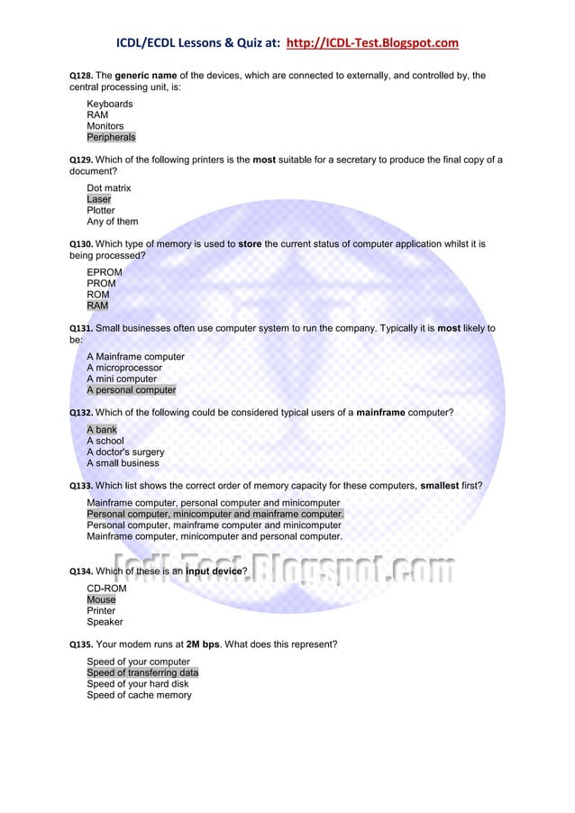 ICDL Module 1 - Concepts of ICT (Information and Communication ...