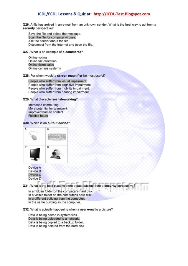 ICDL Module 1 - Concepts of ICT (Information and Communication Technology) - Question & Answers ...