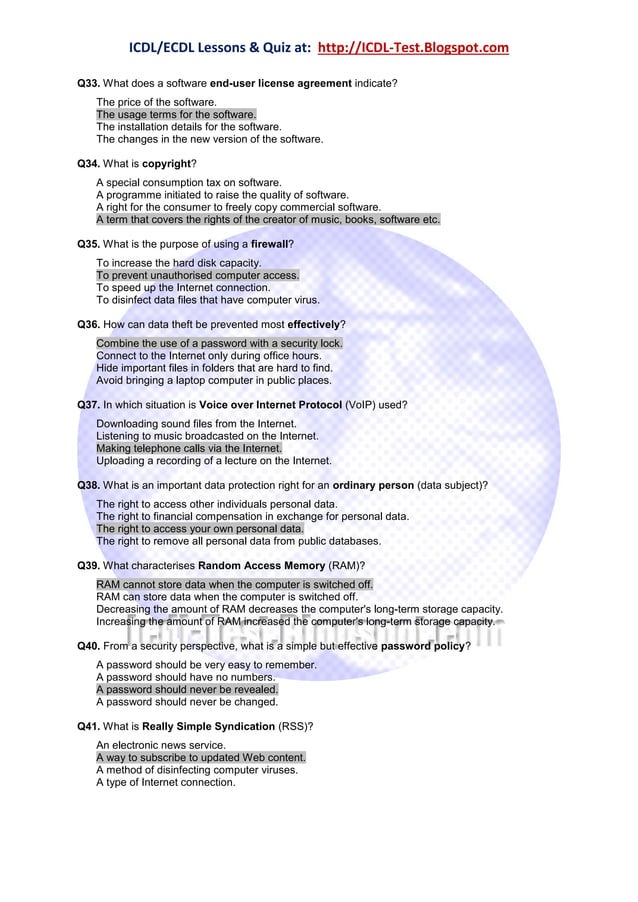 ICDL Module 1 - Concepts of ICT (Information and Communication ...