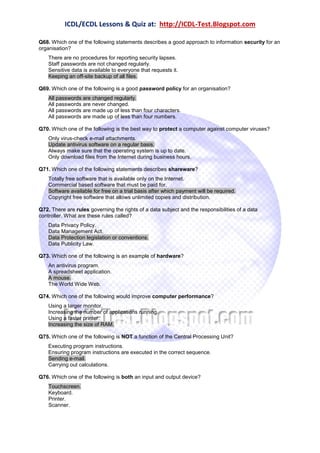 ICDL Module 1 - Concepts of ICT (Information and Communication Technology) - Question & Answers ...