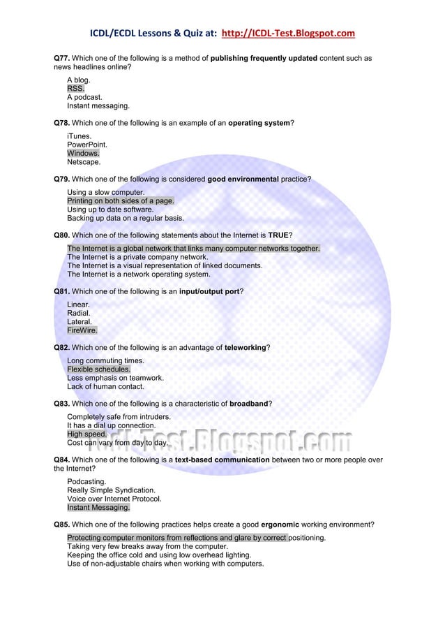 ICDL Module 1 - Concepts of ICT (Information and Communication ...