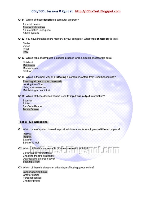 ICDL Module 1 - Concepts of ICT (Information and Communication ...
