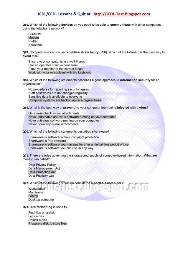 ICDL Module 1 - Concepts of ICT (Information and Communication ...