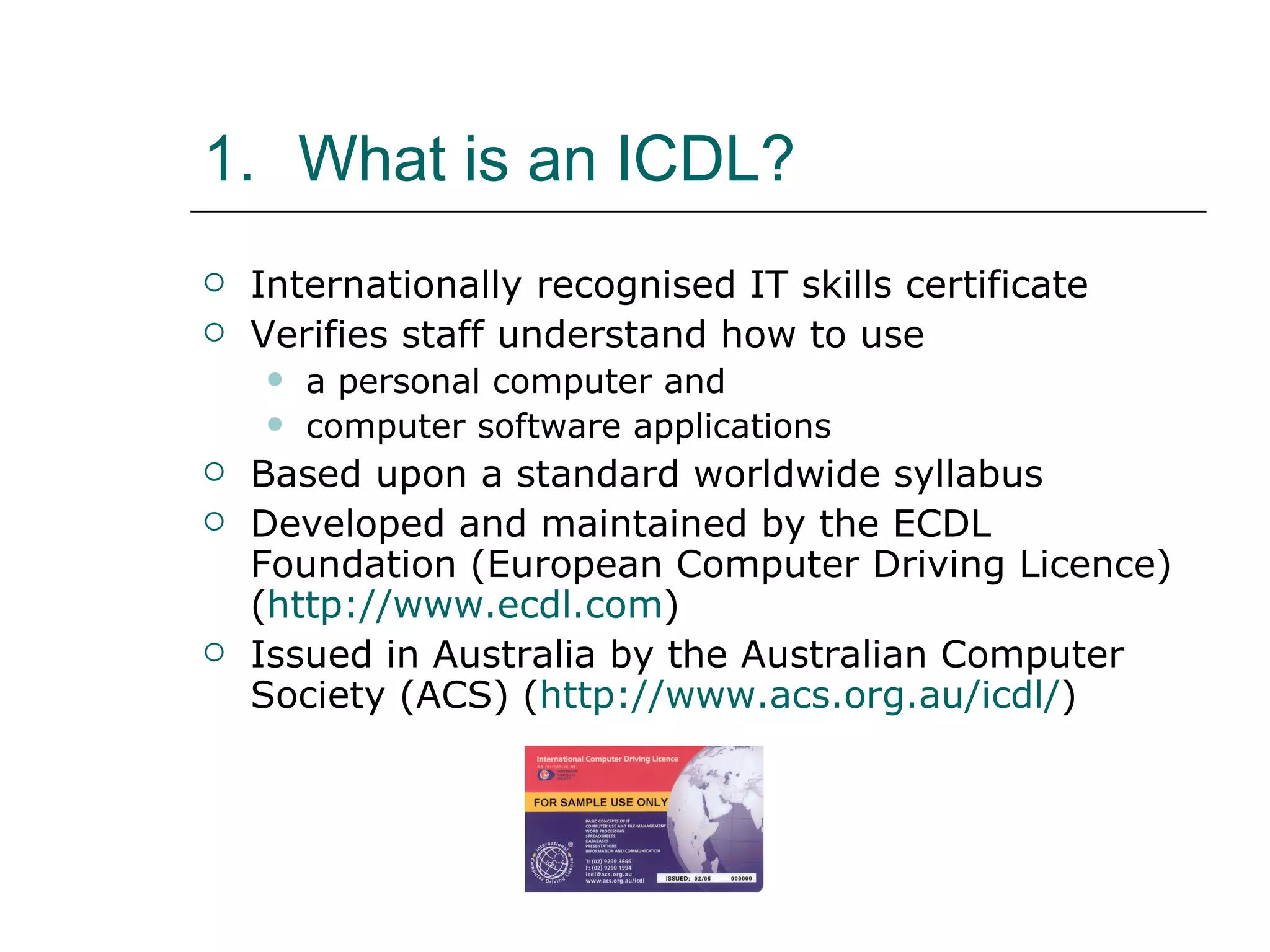 ICDL at TBIT introduction 2006 | PPT