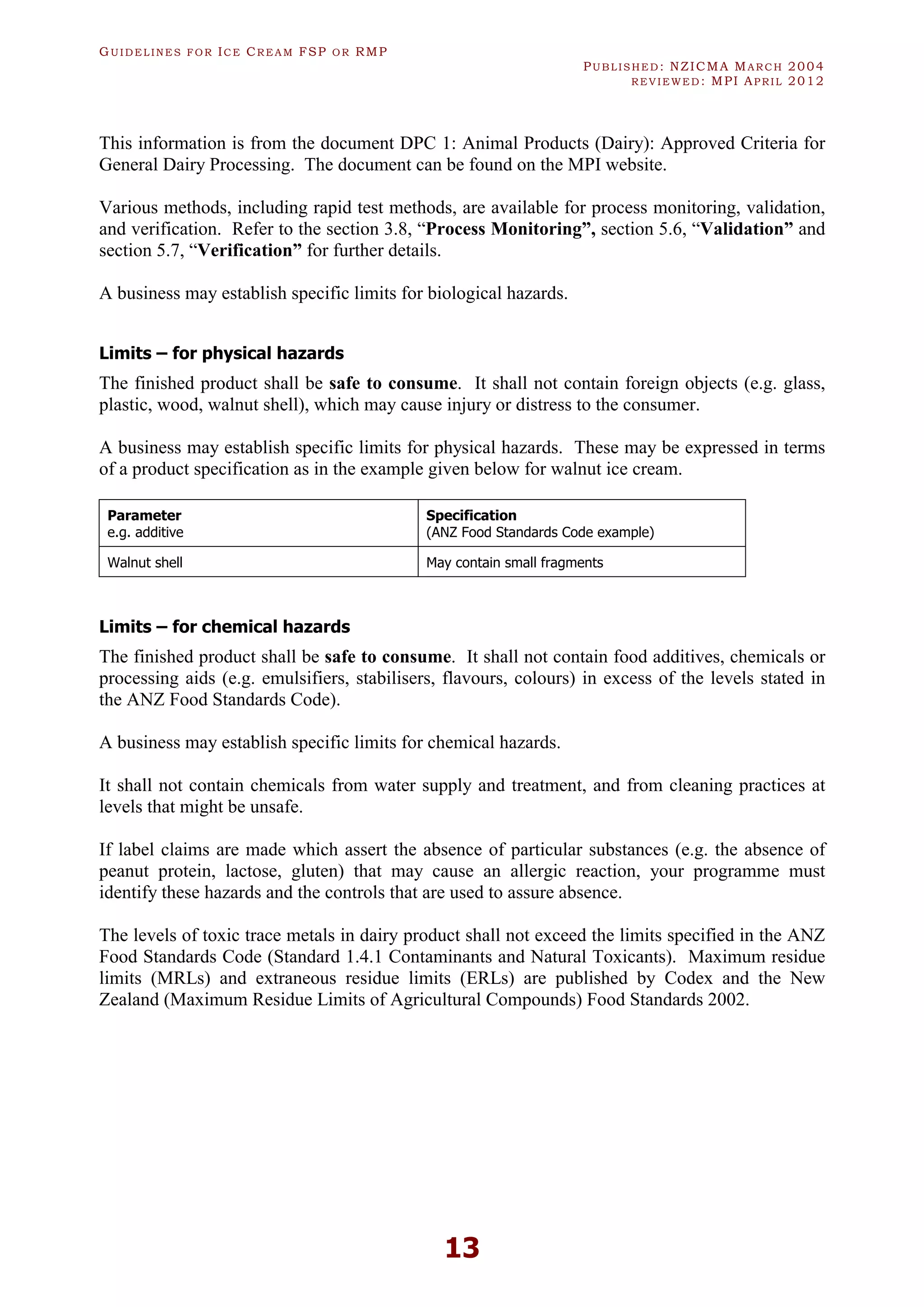 ICE CREAM HACCP GUIDLINES | PDF