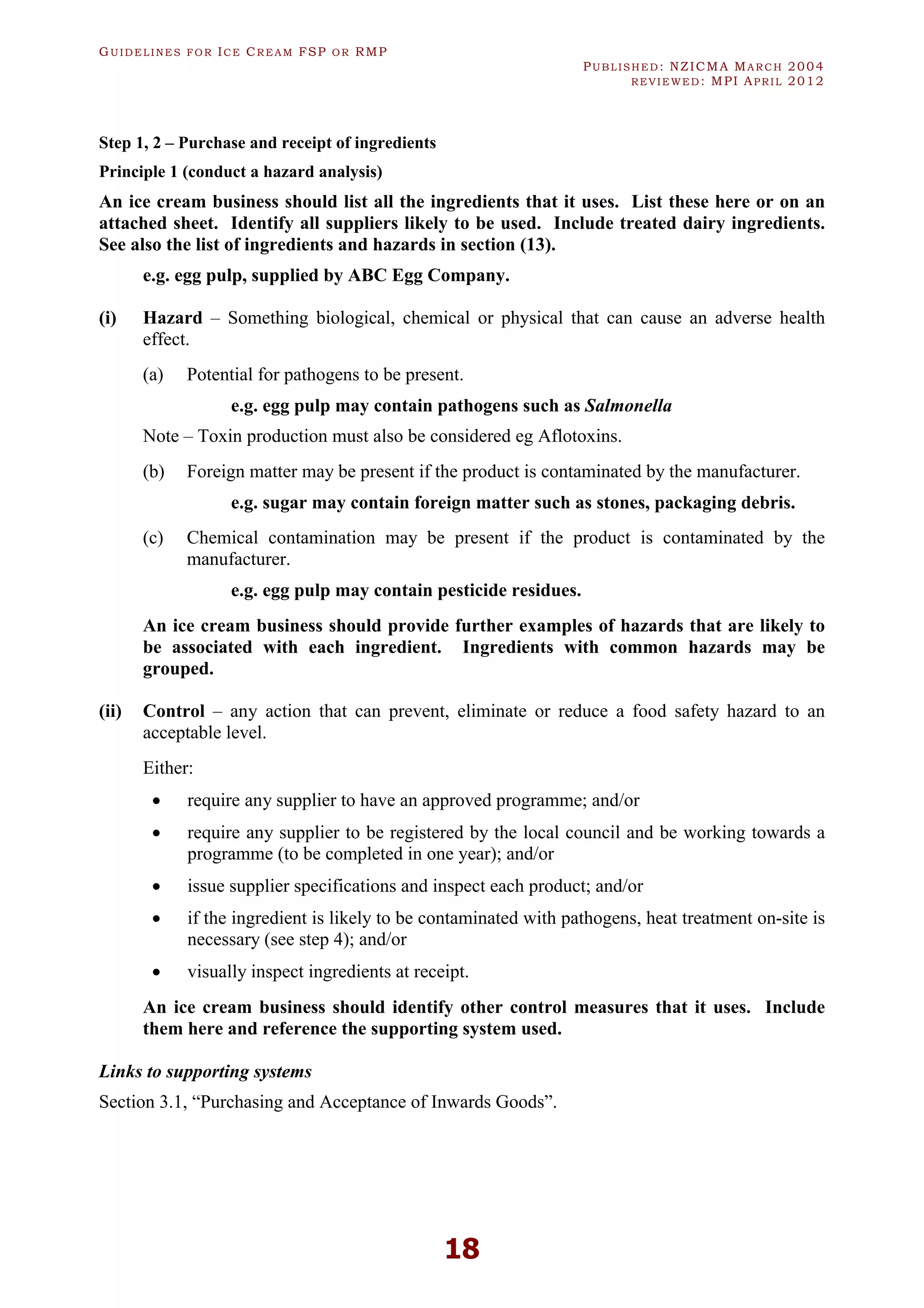 ICE CREAM HACCP GUIDLINES | PDF