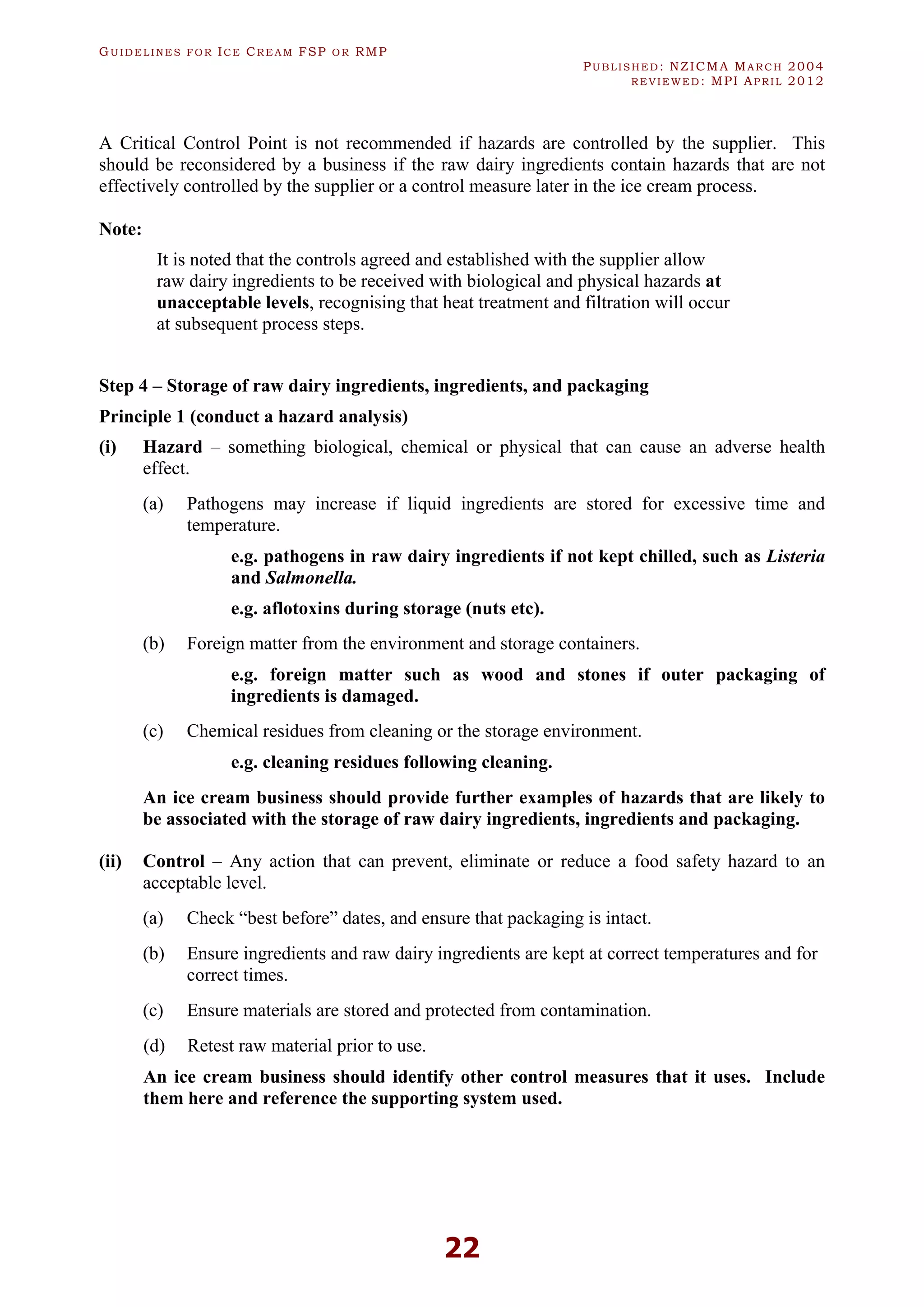 ICE CREAM HACCP GUIDLINES | PDF