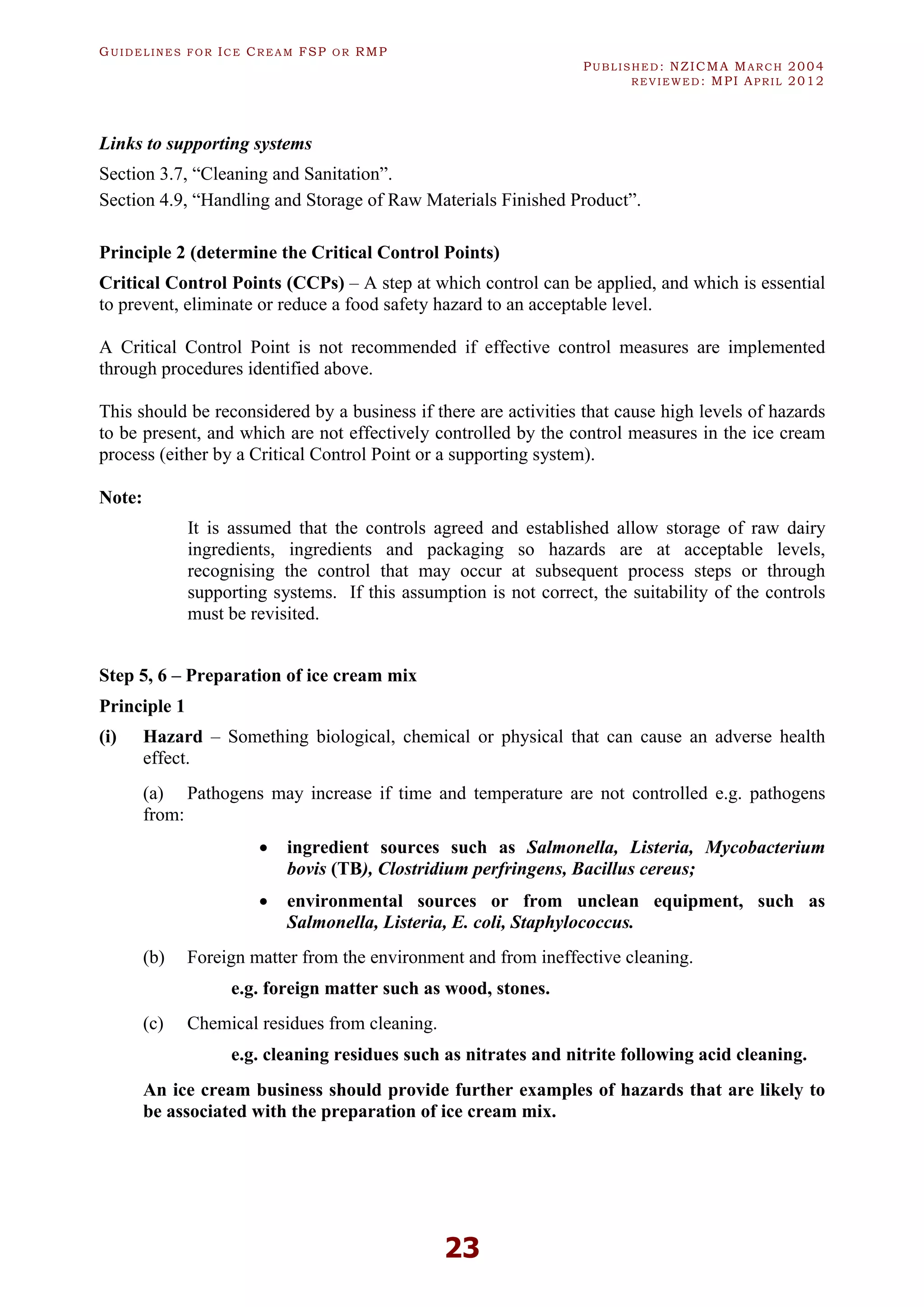 ICE CREAM HACCP GUIDLINES | PDF