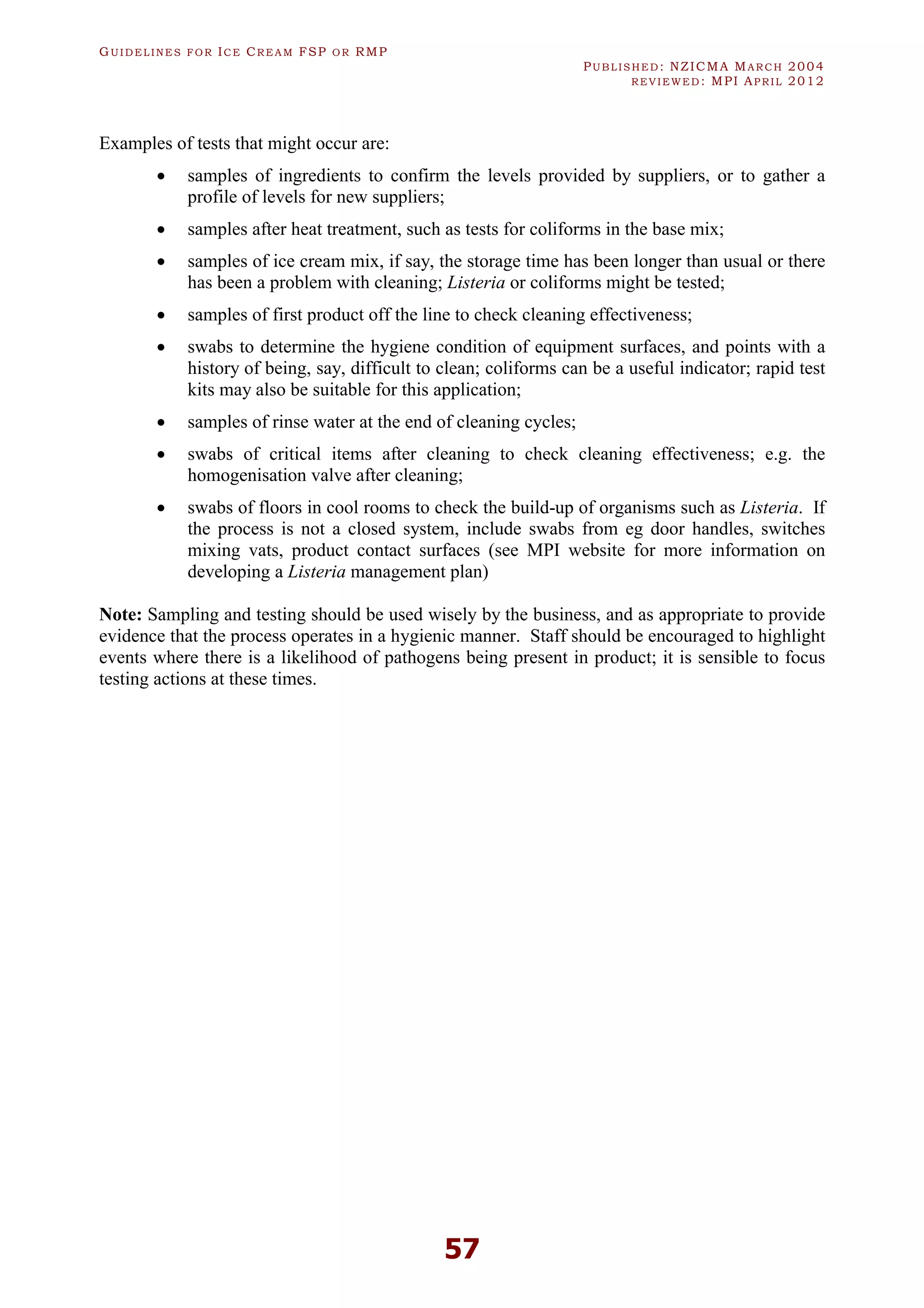 ICE CREAM HACCP GUIDLINES | PDF