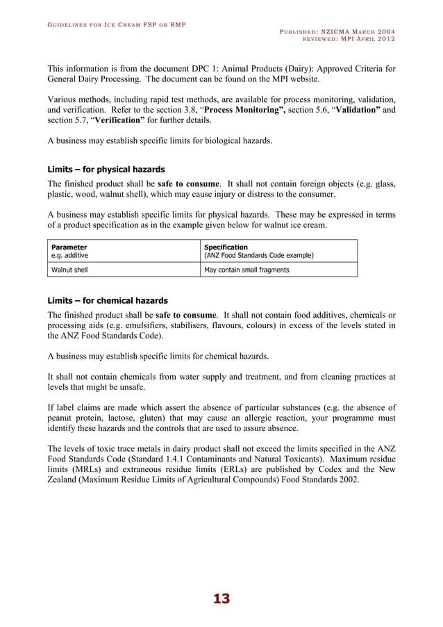 ICE CREAM HACCP GUIDLINES | PDF