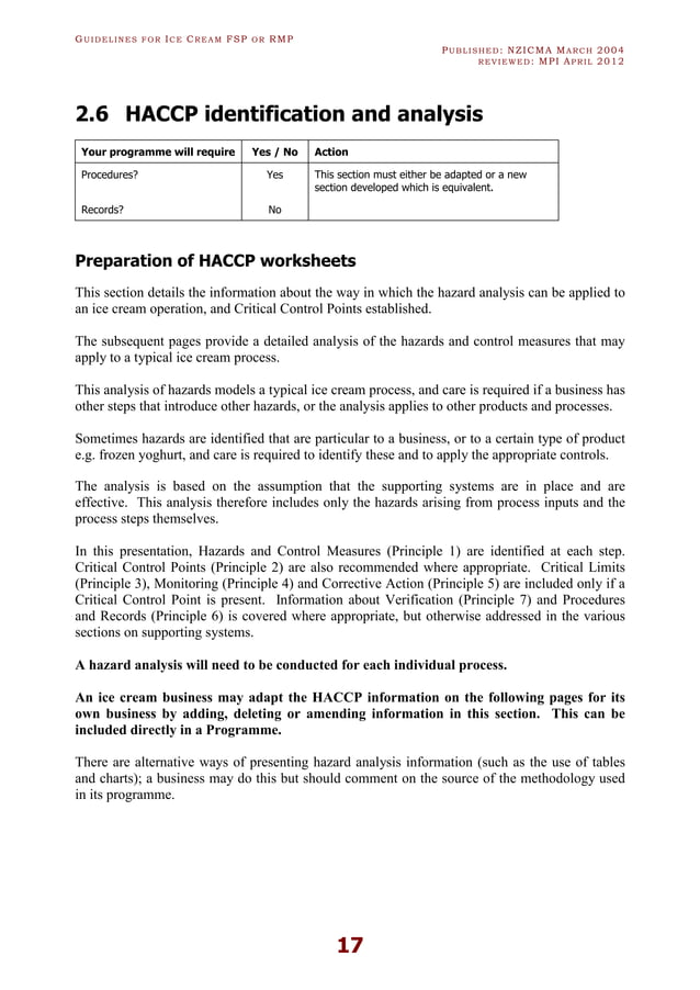 ICE CREAM HACCP GUIDLINES | PDF