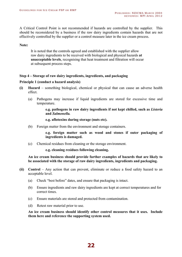 ICE CREAM HACCP GUIDLINES | PDF