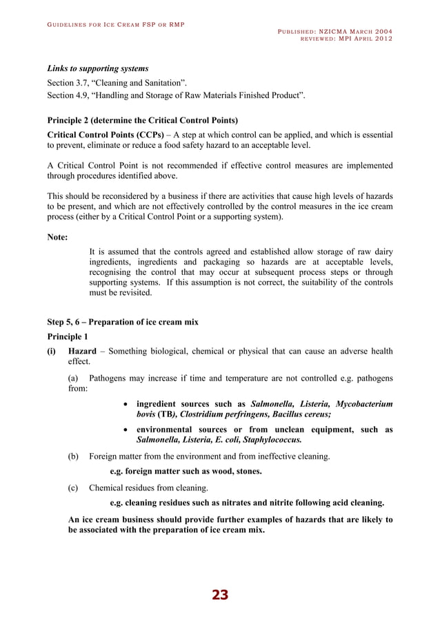 ICE CREAM HACCP GUIDLINES | PDF