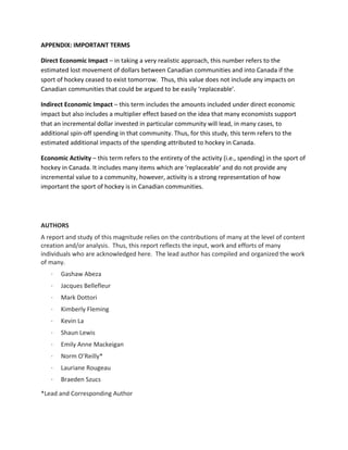The Economic Impact of Hockey in Canada | PDF