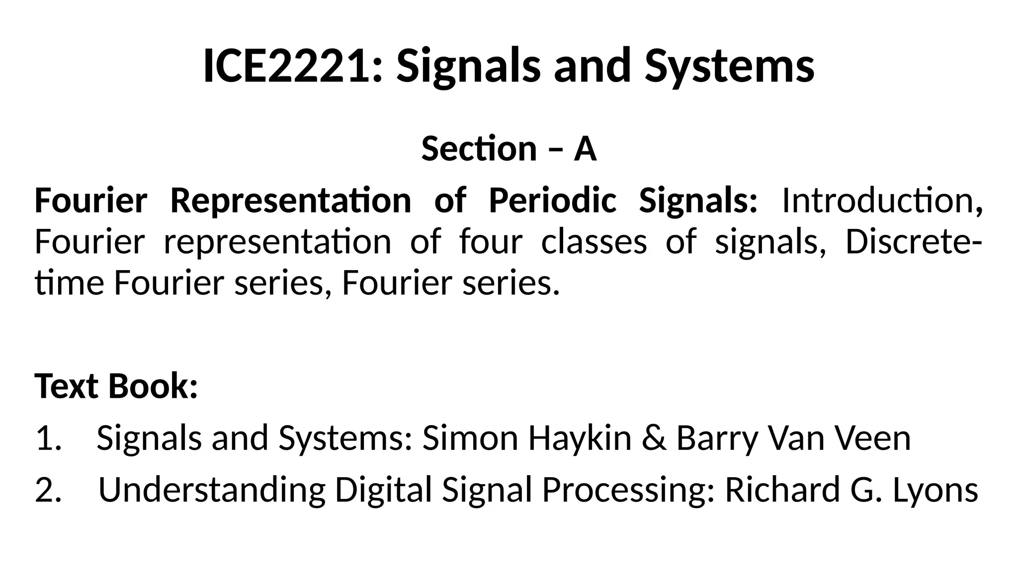 ICE2221 Signals and Systems - Fourier Representation of Periodic ...