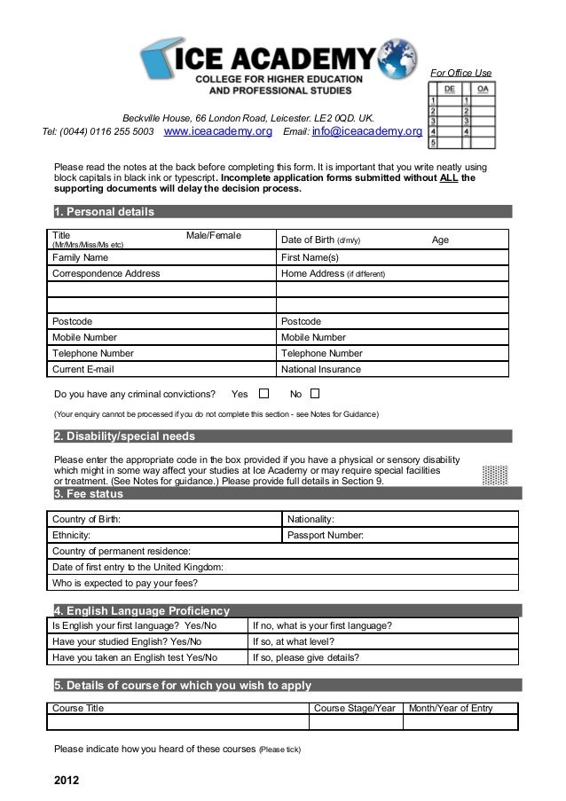 Ice academy 2012 application form