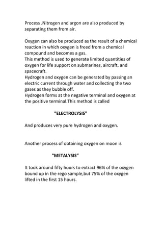 methods of production of oxygen and water on moon surface | PDF
