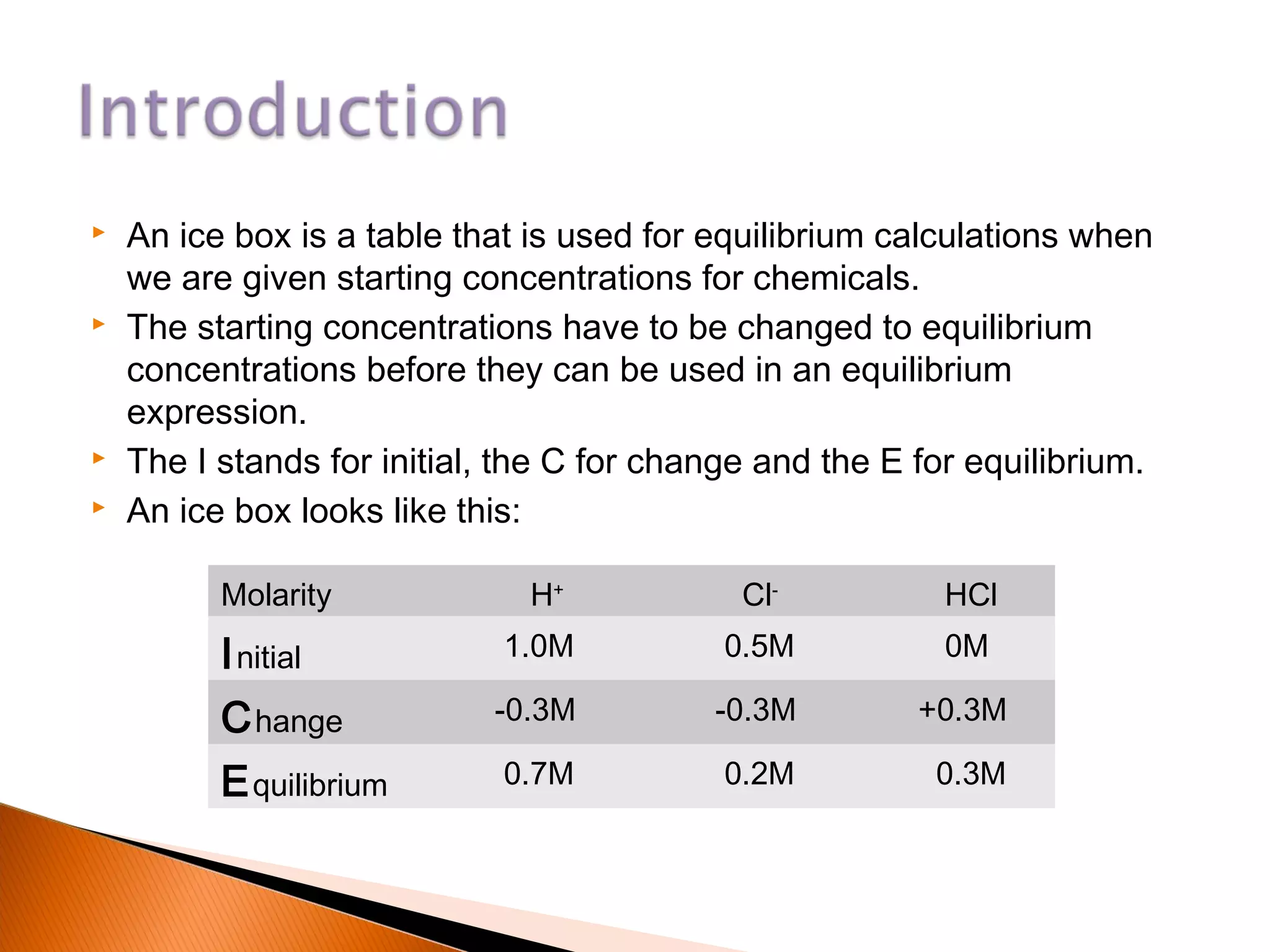 Chemistry ICE Box Equilibrium Problems | PPT