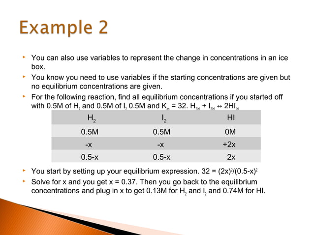 Chemistry ICE Box Equilibrium Problems | PPT