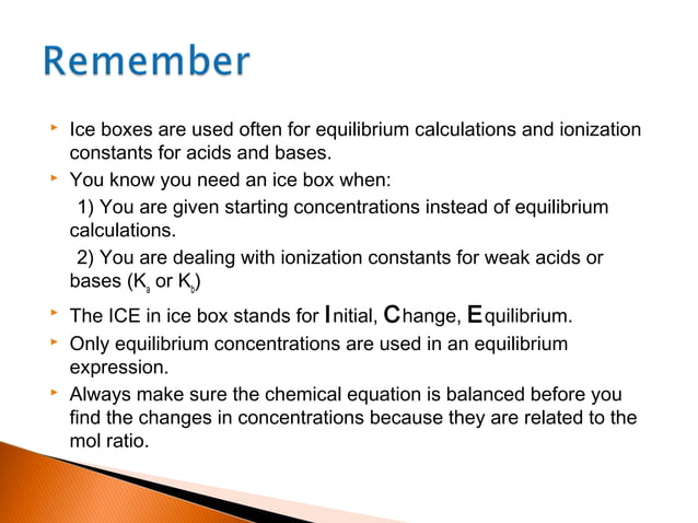 Chemistry ICE Box Equilibrium Problems | PPT