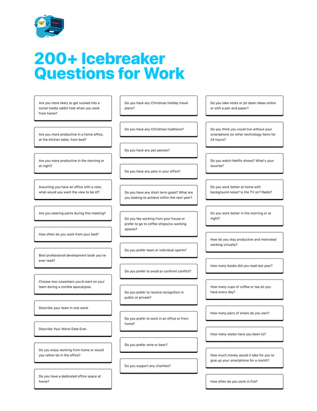 Icebreaker questions-for-work | PDF | Remote Working | Careers