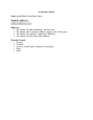 Ice breaker activity introduction | DOCX